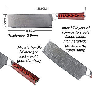 Jasni Chef Knife Professional High Carbon VG10 Damascus Steel Nakiri Knives Japanese 7 Inch Kitchen Knife, Fruit and Vegetable Chefs Knife, Ultra Sharp 67-Layer Forged Blade Knife