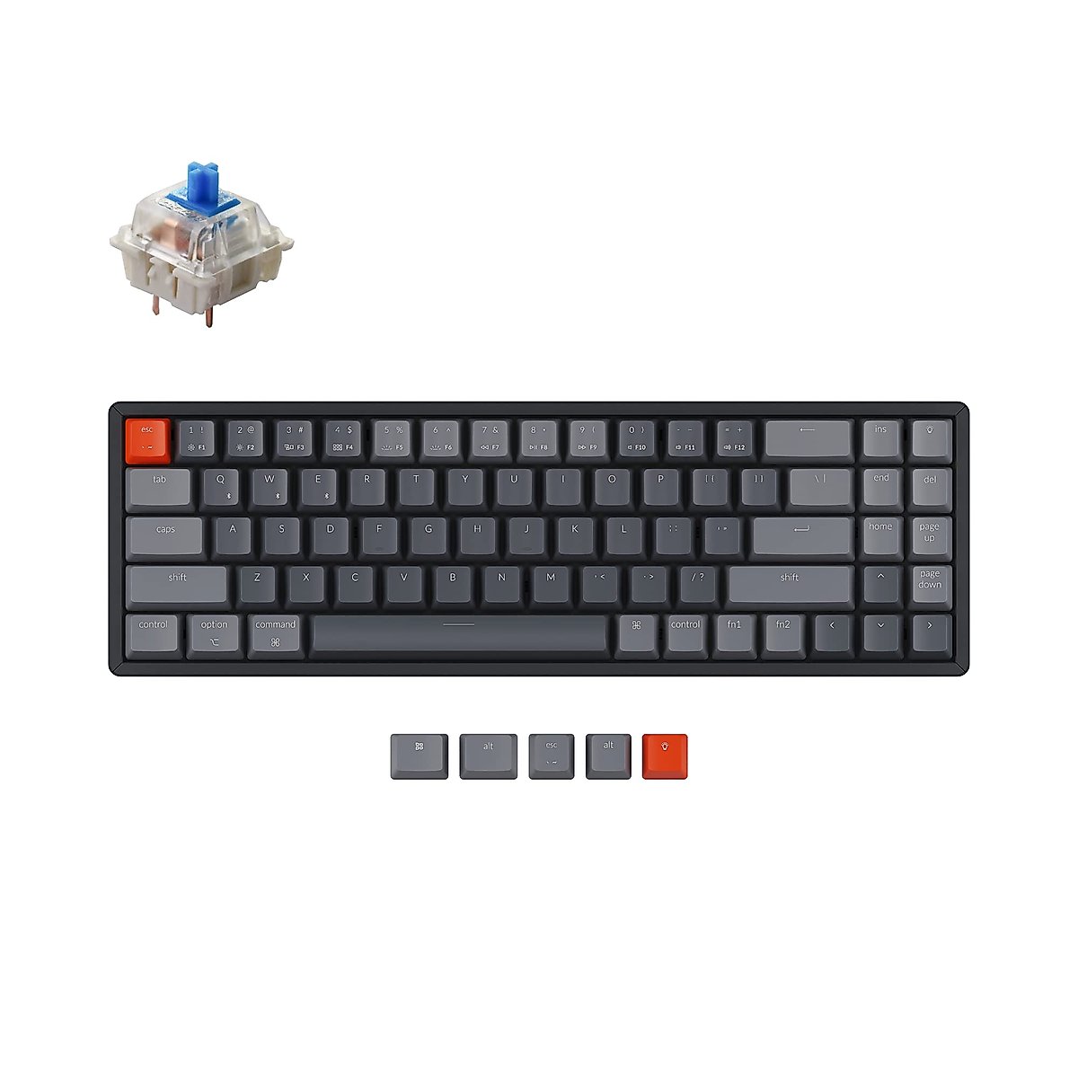 Keychron K14 70% Layout 72 Keys Bluetooth Wireless/USB Wired Mechanical Keyboard for Mac with Gateron G Pro Blue Switch/Multitasking/RGB Backlight/Aluminum Frame Computer Keyboard for Windows Laptop