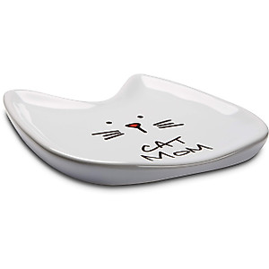 Pavilion Gift Company Blobby Cat, Cat Spoon Rest " Cat Mom", 5", White