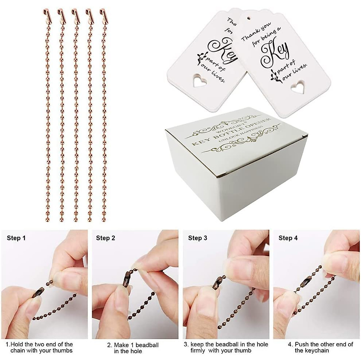 WODEGIFT 30pcs Key Bottle Openers,Wedding Favors,Gifts,Decorations or Souvenirs for guests Bulk,Bridal Shower Party Favors with Card Tag and Chains (Rose Gold)
