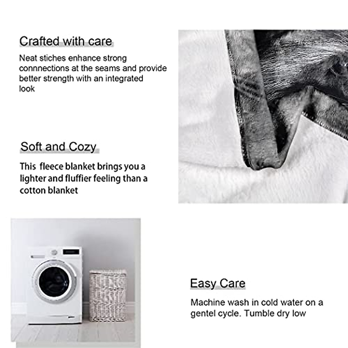 HommomH Raccoon Blanket Animal Pattern Digital Print Fleece Throw Black 50"x60"