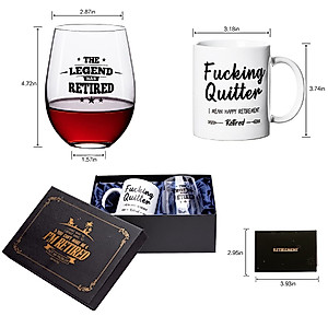 PUGED Unique Retirement Gift for Men Gifted Package Set 11 oz Coffee Mug and 18 oz Stemless Wine Glass Funny Male Retired Idea Goodbye Gift for Coworkers Office, Grandpa, Dad and Husband