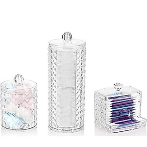 Aeon Design Makeup Organizer Set Cotton Ball,Cotton Pad And Q Tip Holder Vanity Organizer-Storage Containers On Bathroom Counters-Bathroom Organizer-Easy Organization With Compact Unique Design-3 Pack