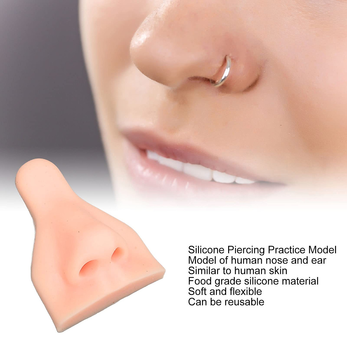 Silicone Ear,Reusable Silicone Nose Model,Piercing Practice Supplies,Displays Tool for Jewelry (Light Skin Color)