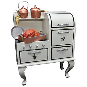 The Queen's Treasures 18 Inch Doll Baking Accessories, 7 Piece Copper Look Kitchen Pots, Pans, Tea Kettle, Plus Roast Chicken, Compatible with American Girl Dolls Kitchens & Furniture