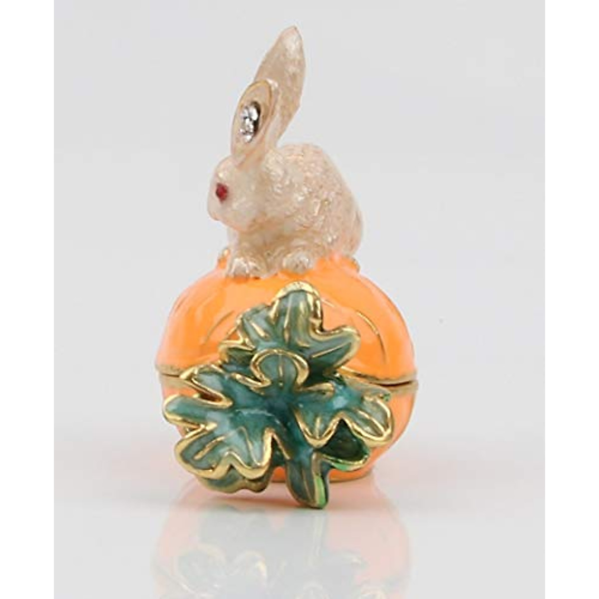 SEVENBEES Hand Painted Rabbit Figurine Enamel Hinged Jewelry Trinket Box