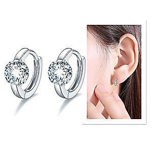 JUSTKIDSTOY Huggie Earrings 925 Sterling Silver Huggie Hoop Earrings Hypoallergenic Round Cut Cubic Zirconia Infinity Hoop Earrings for Sensitive Ear Women Daughter Birthday Gift