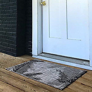 Lr Home Ox Bay Celeste Coastal Palm Leaf Indoor/Outdoor Area Rug, Beige/Black, 1'10" x 3'