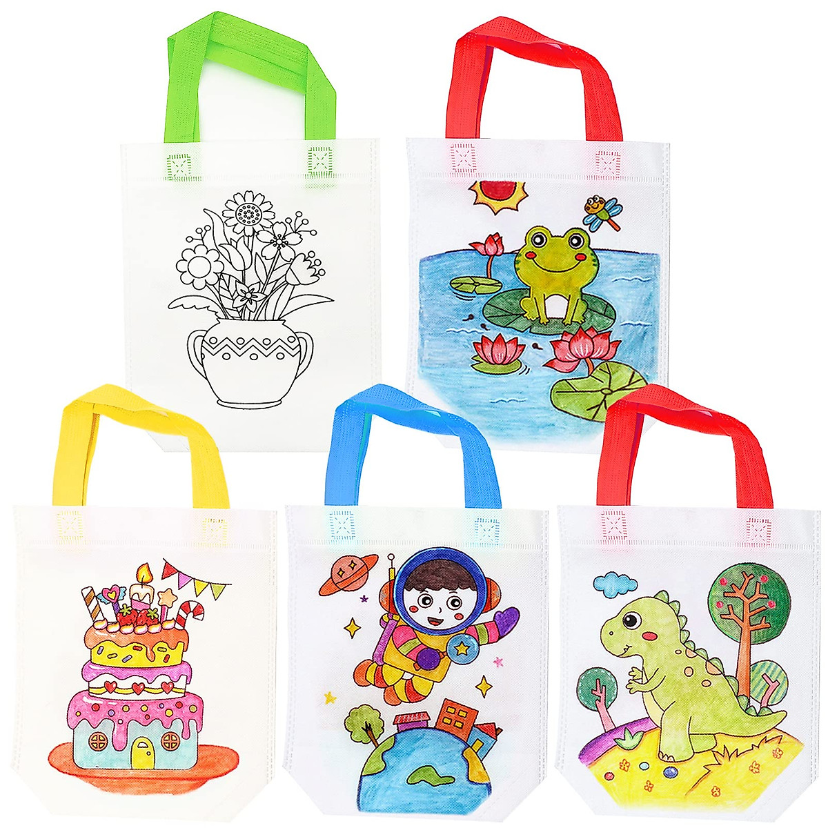 NA 14Pack Coloring Goodie Bags, Kids DIY Graffiti Bags, Kindergarten Children Art Craft Project, Party Favor Bags for Birthday, Tea Party, Celebration