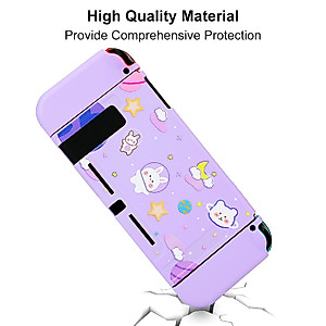 Tscope Cute Protective Cover for Nintendo Switch, Dockable Soft Shell Shockproof Case Joy Con Skin with Space Bunny Pattern, & Thumb Caps, Anti-Scratch