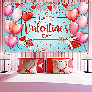 Happy Valentine's Day Backdrop Banner Polyester Valentines Backdrop Banner Large Valentine's Day Background Banner Decoration for Valentine Party Supplies and Decor (Mint Background)