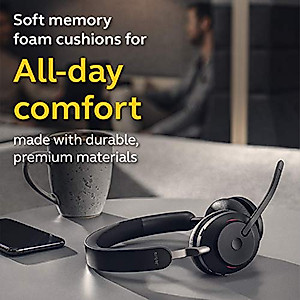 Jabra Evolve2 65 UC Wireless Headphones with Link380c, Stereo, Black – Wireless Bluetooth Headset for Calls and Music, 37 Hours of Battery Life, Passive Noise Cancelling Headphones (Renewed)