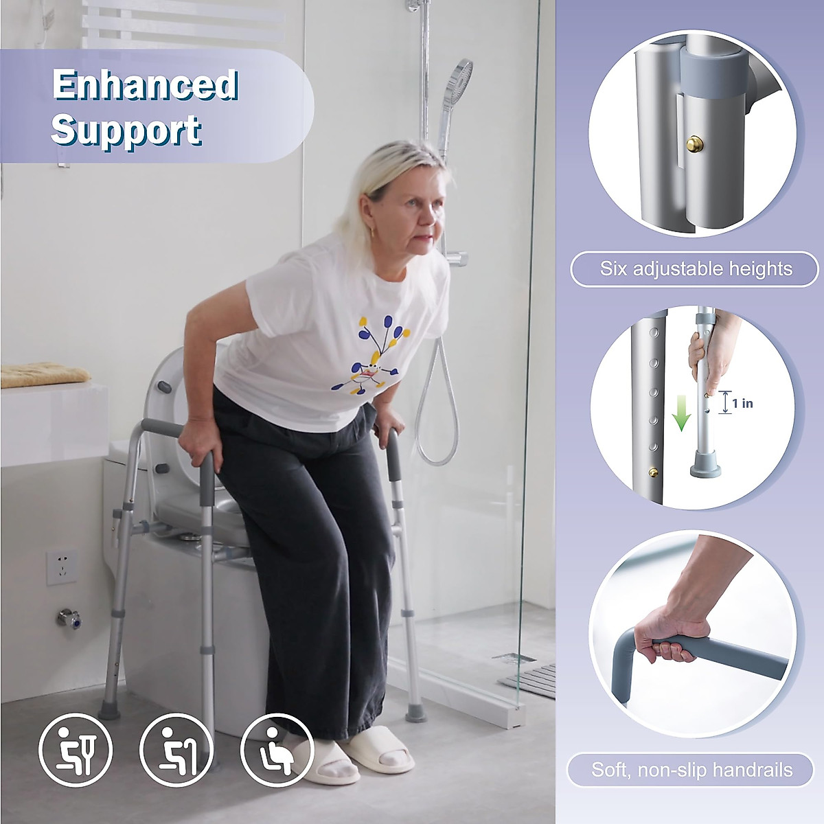 Eillion Raised Toilet Seat with Handles for Elderly Toilet Seat Risers for Seniors, Bedside Toilet Chairs for Seniors with Arms, Adjustable Height Handicap Toilet Seat with Handles over Toilet, 400lbs