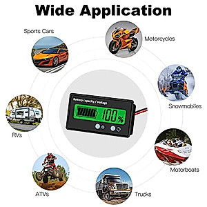 Battery Capacity Voltage Meter with Alarm, Waterproof LCD Display and Backlight Digital Testers, 24V 12V 36V 48V Lead-Acid Lithium ion Battery Gauge, Fit for Car Golf Cart RV Marine (Green)