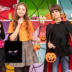 Hooin Halloween Candy Bags. 15.7'' X 11.8'' Large Soft Plush Trick or Treat Tote Bags.Pack of 2 (Pumpkin & Black Cat)