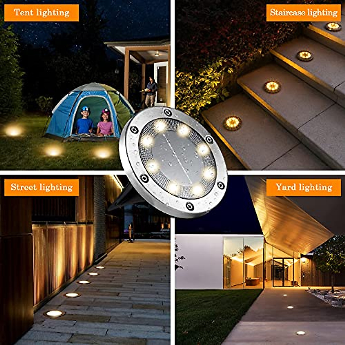 Solar Garden Lights, Plastic Diamond Cover Solar Ground Disk Lights Out Door Waterproof, Decorative Path in-Ground Lights Powered by Solar, for Lawn, Path, Yard, Step and Walkway (warm,4 pack)
