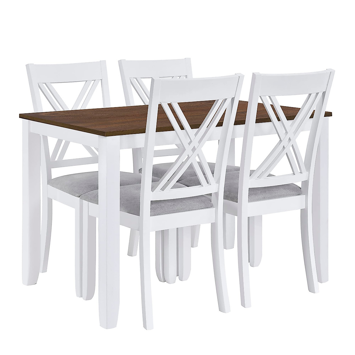 Harper & Bright Designs Rustic Wood 5-Piece Dining Table Set, Wood Kitchen Table Set with Table and 4 X-Back Dining Chairs, White