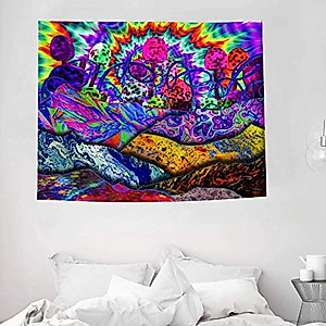 Trippy Tapestry Psychedelic Mountain - Magic Mushroom Wall Hanging Multiple Colorful Hippie Tapestries Art Window Treatments Valance Bedroom Decor Living Room Door Curtain Balcony Sheer Room Divider