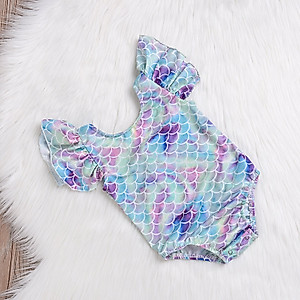 Toddler Girl Baby Ruffles Mermaid Fish Scale Swimsuit One Piece Swimwear Bathing Sunsuit (One Piece, 18-24months)