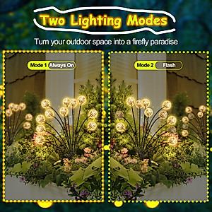 Solar Garden Lights 4 Packs 48 LED, Firefly Lights Solar Outdoor Waterproof, Moroccan Swaying Outdoor Lights with 2 Modes, High Flexibility Solar Powered Yard Patio Walkway Decoration Warm White