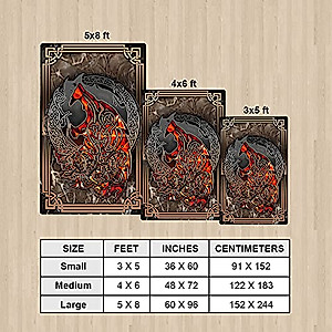 GEEMBI Area Rug-Fenrir Wolf Viking Rug PS22Rv1, 5x8 ft. Fluffy Carpets for Bedroom Shaggy Floor Modern Rug Home Decor Mats Wolf Rug Viking Decor for Home Viking Home Decor