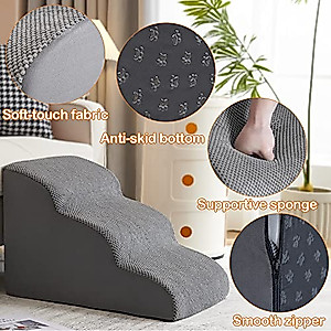 InfinCreats Premium 3-Step Dog Stairs & Steps for Small Dogs, Non-Slip Dog Stairs to Bed and Couch, High Density 30D Foam Pet Stairs for Older Dogs, Injured Dogs or Cats (Dark Grey)