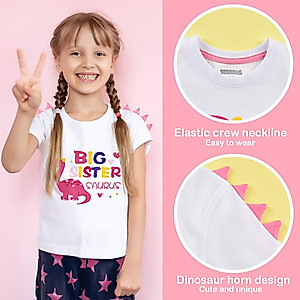 WAWSAM Dinosaur Big Sister Announcement T Shirt Promoted Outfits for Toddler Girls 100% Cotton Promoted to Big Sister Shirt (White, 2T)