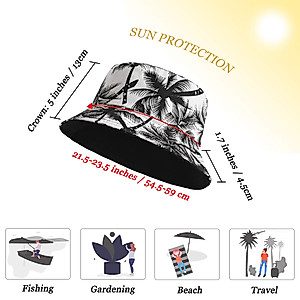 ZLYC Unisex Cute Print Bucket Hat Summer Travel Fisherman Cap for Women Men Teens (Palm Tree Black)