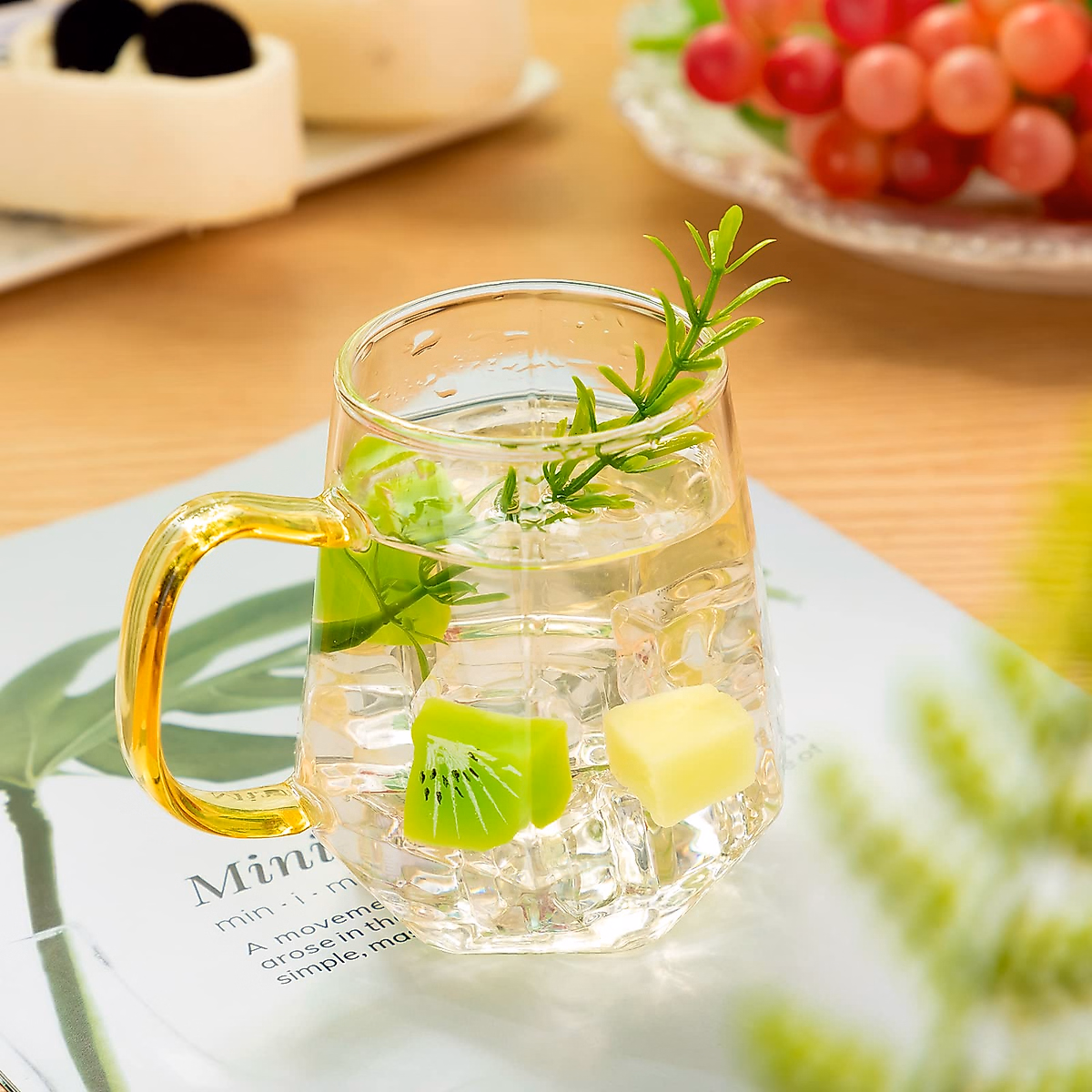 Patelai 4 Pieces Glass Coffee Cups with Handle, 10 oz Glass Clear Coffee Mugs for Hot Espresso Liquor, Microwave Safe Tea Cups Glass Set Gift, Diamond Design(4 Pieces)