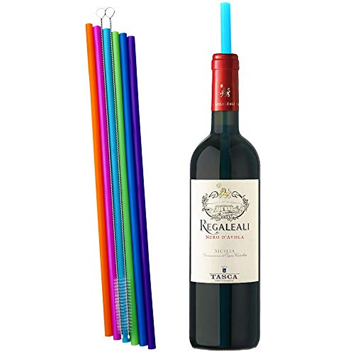 Extra Long 14.5 Inch Reusable Silicone Straws for Wine Bottle,1 Gallon/128 64 75 OZ Water Bottle,Mugs,1/Half Gallon Hydro Water Jug, Flexible Tall Giant Big Gallon Jug Drinking Straw With Brush-8 Pack
