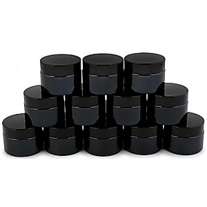 Vivaplex, 12, Black, 1 oz, Round Glass Jars, with Inner Liners and black Lids