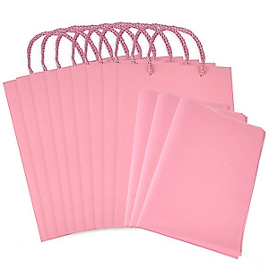 Jutieuo 10 Pcs Luxury Pink Gift Bags with Tissue Paper, 11x8x4 Inches Medium Size Paper Gift Bags with Handles for Women Girls Ladies Party Favor Bags, Bridesmaid Proposal Bags