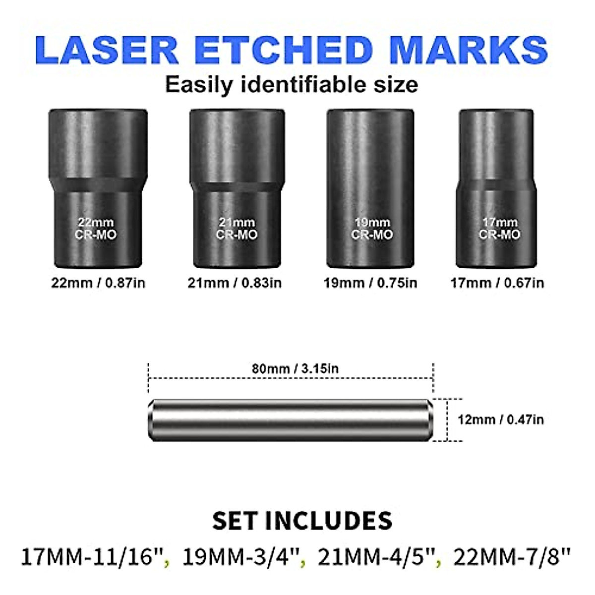 DOUARQ Twist Socket Set Lug Nut Remover Extractor Tool - 5-Piece Metric Bolt and Lug Nut Extractor Socket Tools
