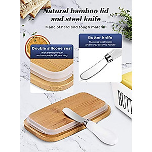 Large Butter Dish,Ceramic Butter Dish with lid and knife, Butter Keeper Double Silicone Seals, Easy Clean, Butter Dishes with Covers Perfect for 2 Sticks of Butter West or East Coast Butter, White