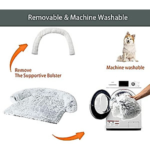 Fluffy Dog Bed for Couch Cover Dog Bed with Sides for Small, Medium Large Dogs; Protect Upholstered Chair Leather Sofa from Shedding Hair Claw Damage; Cat Dog Bed Blanket (Medium, Grey)