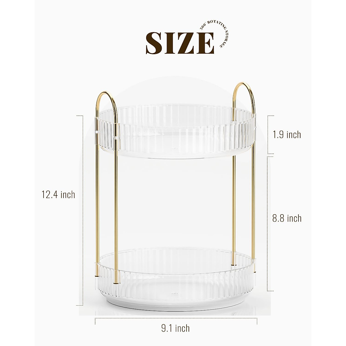 Devokimi Bathroom Organizer Countertop, Rotating Makeup Organizer for Vanity, 2-Tier Make Up Organizers and Storage, Vanity Tray Shelf for Cosmetic, Skin Care, Lotions (Clear)