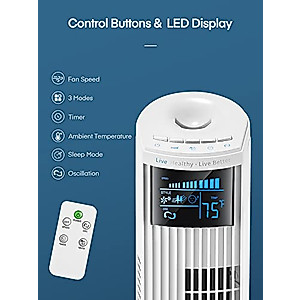Tower Fan, 36 Inch Oscillating Fans with Remote, Sleep Mode and 12H Timer, Large LED Display, 6 Modes, Portable Stand up Floor Bladeless Fan for Bedroom Living Rooms and Office, White