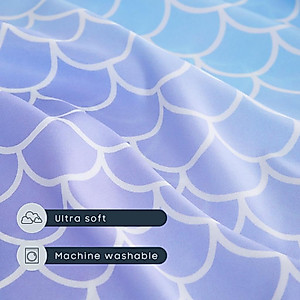 Wake In Cloud - Sleeping Bag Zippered, Nap Mat with Matching Pillow for Kids Boys Girls Sleepover Overnight Travel Slumber Bag, Mermaids Scales in Gradient Purple Blue, 100% Soft Microfiber