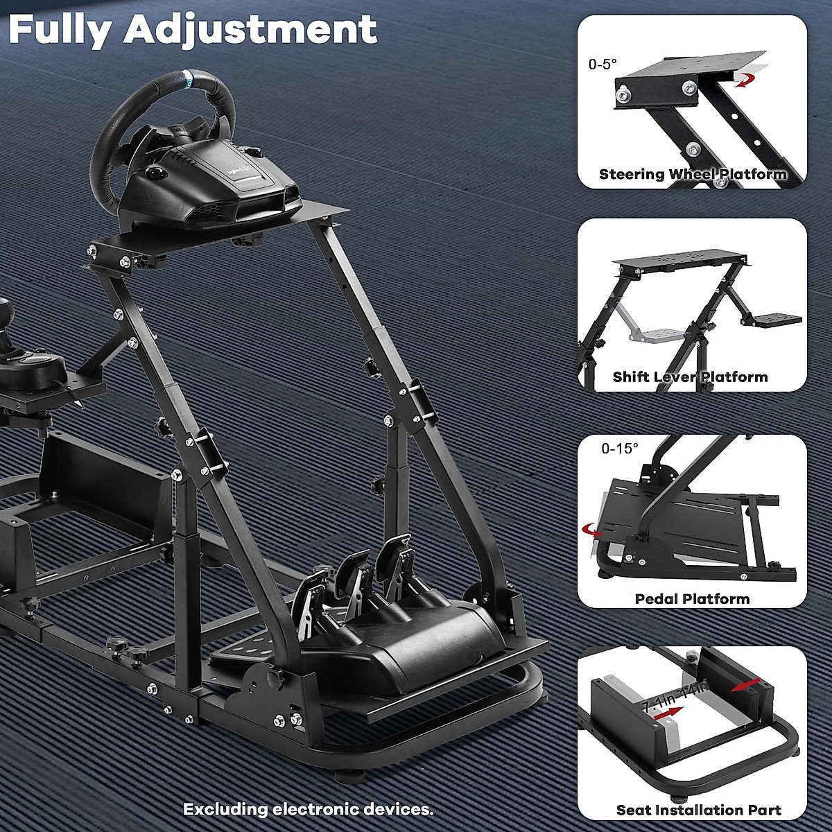 Hottoby Racing Simulator Cockpit Stand Reinforcement Bar Fit for Logitech/Thrustmaster G25 G27 G29 G920 G923 T300RS,Adjustment Sim Bracket,No Steering Wheel,HandBrake,Pedals & Seat