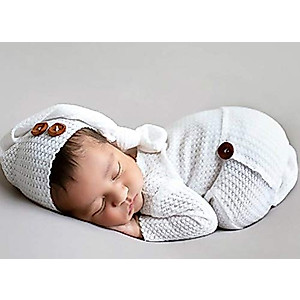 Fashion Newborn Boys Girls Baby Photo Shoot Props Outfits Crochet Clothes Long Tail Hat Pants Photography Props (white)