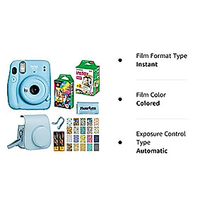 Fujifilm Instax Mini 11 Instant Camera + Fujifilm Instax Mini Twin Pack Instant Film (16437396) + Single Pack Rainbow Film + Case + Travel Stickers (Sky Blue)