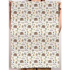 CENTRAL 23 Baby Animal Wrapping Paper - 6 Neutral Gift Wrap Sheets - Monkey Elephant Giraffe - For Birthday Baby Shower Boys Girls - Comes With Fun Stickers - Recyclable