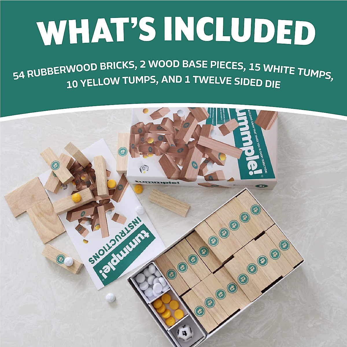 Tummple - Wooden Block Stacking Tower Game – Fun Party Game & Family Board Game for Kids, Teens, & Adults – STEM Educational Game