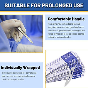 Glarks 44Pcs Surgical Grade Blade with Handle Kit, 40Pcs #11#23 Disposable Surgical Blade Sterile Scalpel Blade with 4Pcs #3#4 Scalpel Knife Handle Set for Biology Lab Anatomy, Practicing Cutting