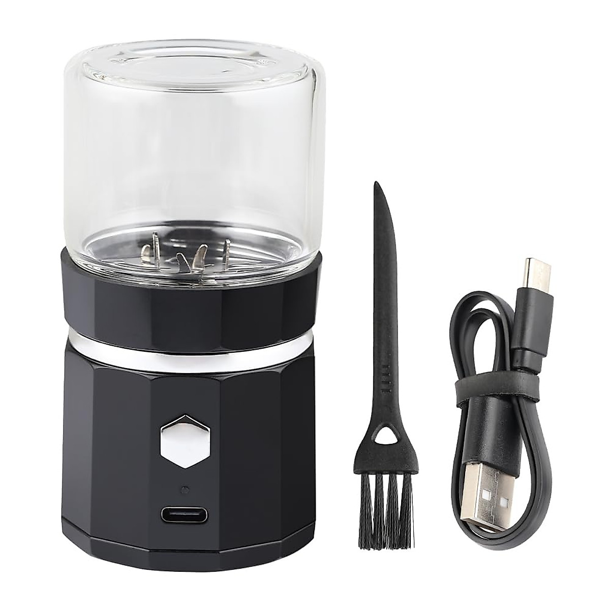 Electric Grinder spice grinder Herb Grinder - Compact and Efficient with USB Rechargeable Battery - 1.7oz Glass Spice Chamber - Premium Quality