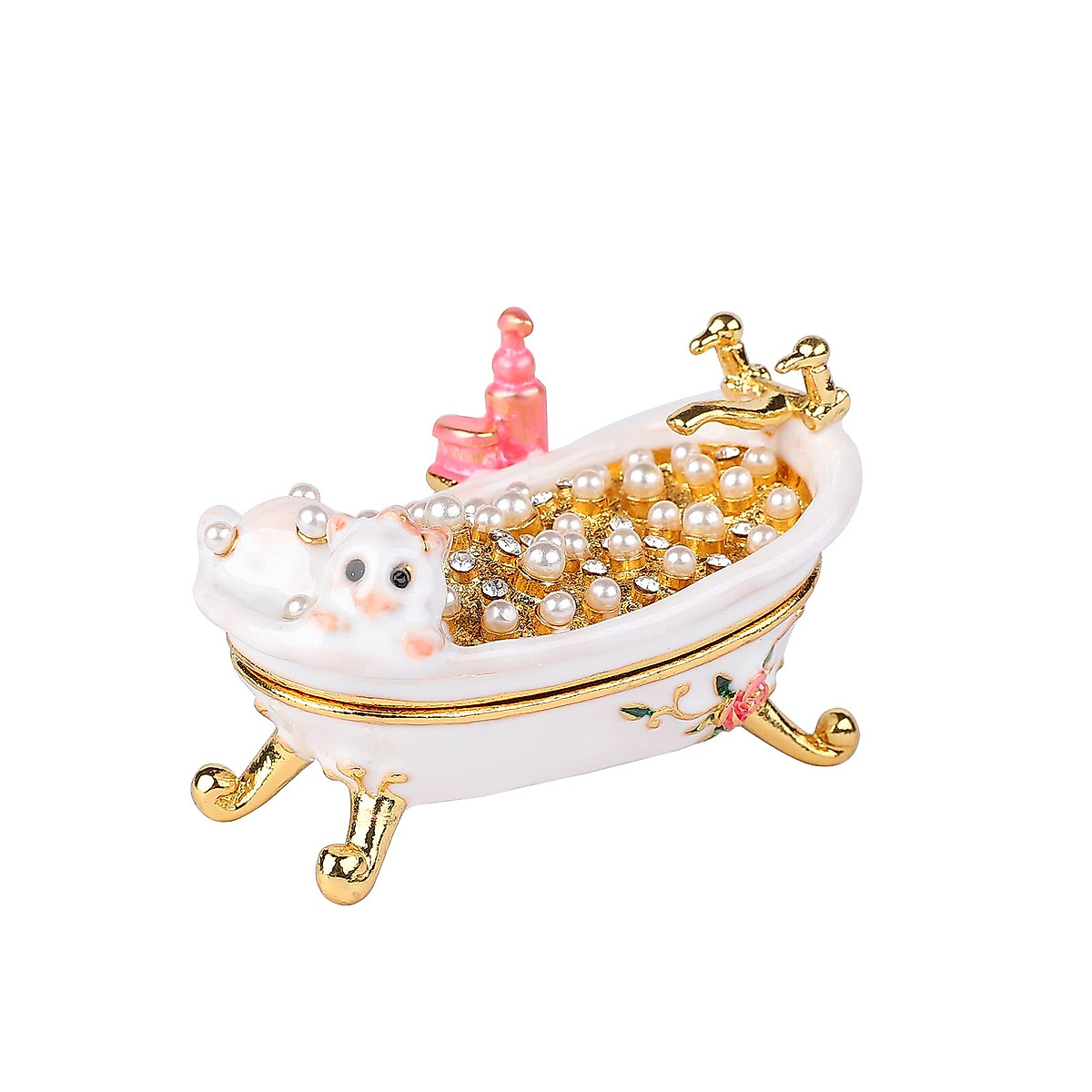 FASSLINO Pearls Bathtub Trinket Box Hinged Enameled Hand-Painted Ornaments Decorative Craft Gift for Home Decor