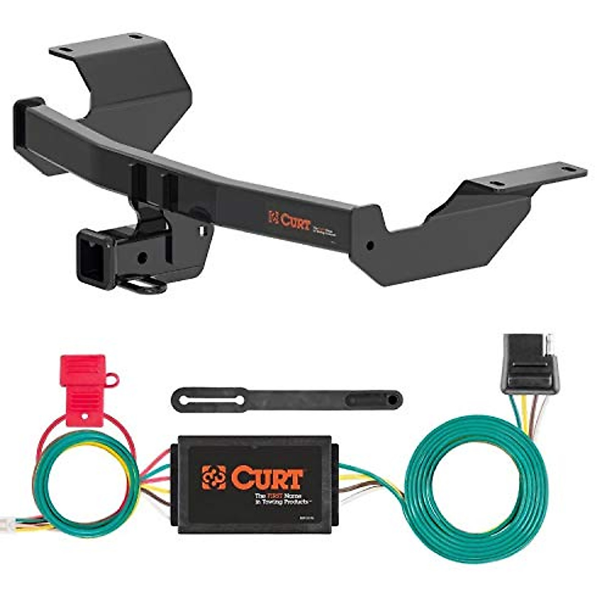 Curt 13397 56370 Class 3 Trailer Hitch 2-Inch Receiver with 4-Way Flat Custom Wiring Harness Bundle