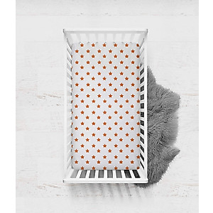 Bacati - Stars Soft Breathable 100% Cotton Muslin Baby Crib Fitted Sheet - Fits Standard 28 x 52 x 5 Crib & Toddler Mattresses (Ikat Stars Orange)