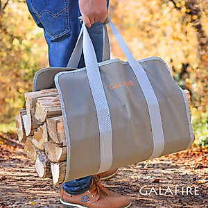 GALAFIRE 4-Blades Heat Powered Wood Stove Fan (for Wood/Log Burner/Fireplace) + Magnetic Stove Thermometer + Canvas Firewood Carrier Bag with Handles