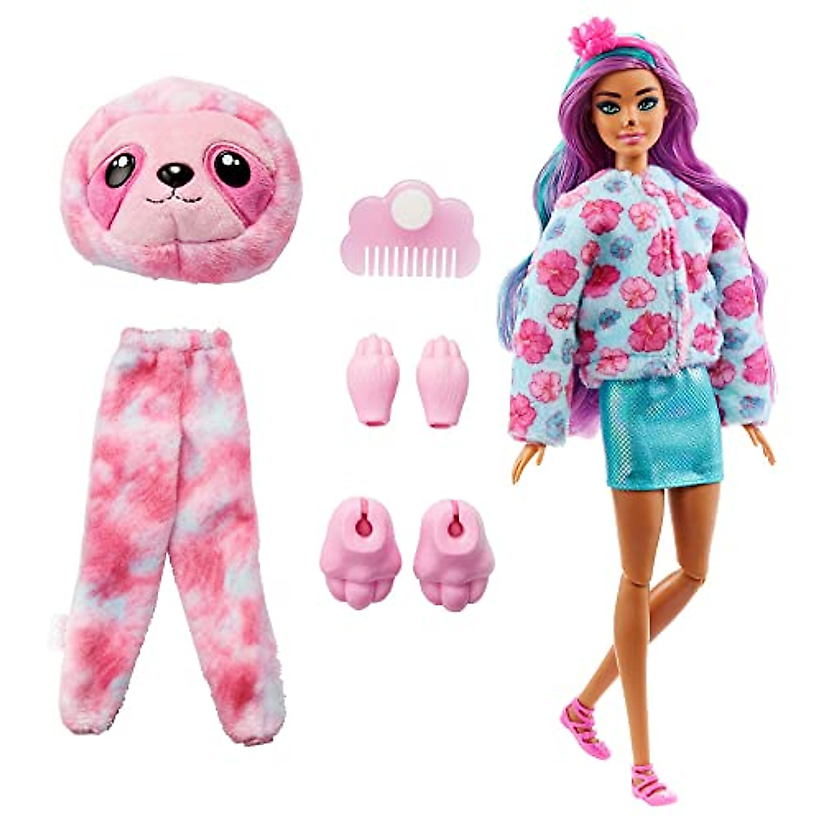 Barbie Cutie Reveal Doll, Fantasy Series Sloth Plush Costume, 10 Surprises Including Mini Pet & Color Change